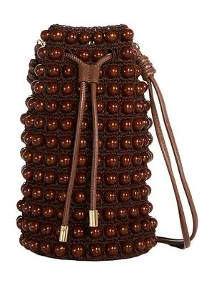 Farm Rio Mini Beaded Macrame Bucket Bag - Walnut