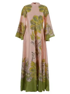 La DoubleJ Silk Floral Print Long Dress - Pink