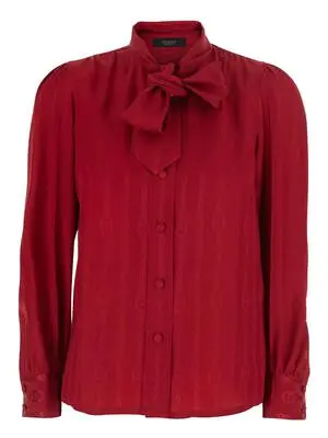 Gucci Silk Gg Chain Print Shirt With Bow Detail - Multicolor