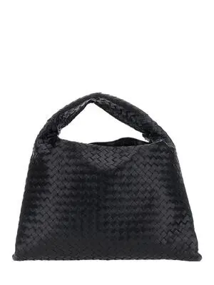 Bottega Veneta Leather Shoulder Bag With Intreccio Motif - Black