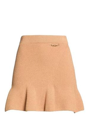 Elisabetta Franchi Flared Ribbed-knit Mini Skirt - Beige