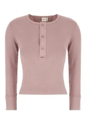 Chloé Chloé Ribbed Long Sleeve Henley Top Multicolor
