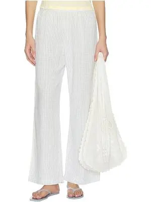 Donni. The Cotton Gingham Stripe Crop Pant In Blue - Cloud