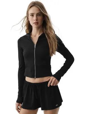 Alo Yoga Soft Finesse Full Zip Fitted Hoodie Black