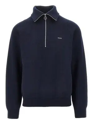 Prada Wool And Cashmere Half-zip Sweater - Blue