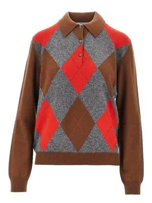 Prada Cashmere Lozenge Polo Sweater Brown