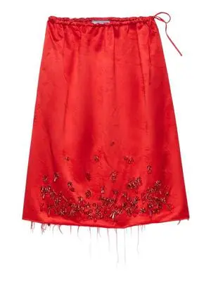 Prada Satin Skirt With Embroidery - Red