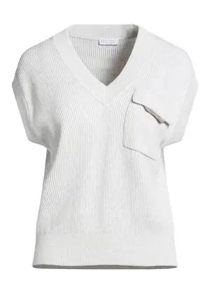 Brunello Cucinelli Brunello Cucinelli Melange Knitted V-Neck Vest Grey