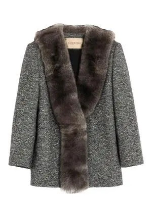 Valentino Garavani Long-sleeved Coat With Fur Collar - Black