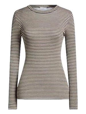 Brunello Cucinelli Striped Metallic Knit Sweater - Grey