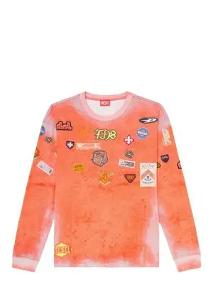DIESEL® Long-sleeve T-shirt With All-over Patches Print - Red