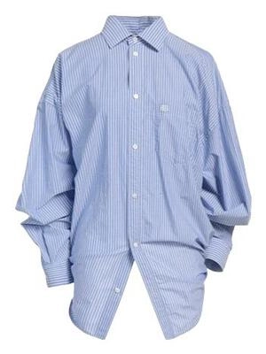 Balenciaga Striped Poplin Long Shirt - Blue