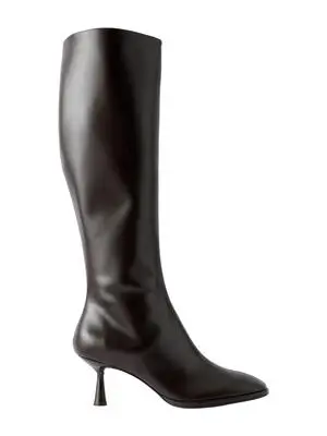 AeydĒ Solid Leather Knee Boots - Black