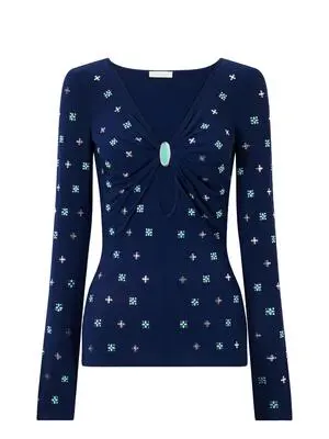 Rabanne Embellished Cut-out Stretch-jersey Top - Blue