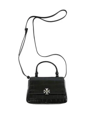 Tory Burch Charlie Embossed Crocodile-print Shoulder Bag - Black