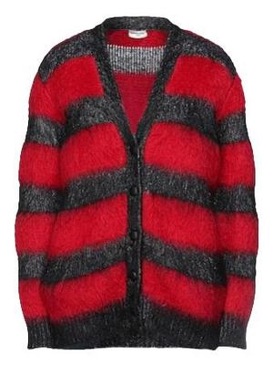 Saint Laurent Striped Knit Suede Jacket - Red