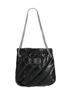 Balenciaga Crinkled Leather Shoulder Bag - Black