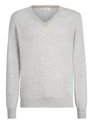 Brunello Cucinelli Brunello Cucinelli Cashmere-Silk V-Neck Sweater Grey