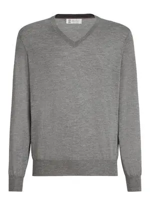 Brunello Cucinelli Brunello Cucinelli Cashmere-Silk V-Neck Sweater Grey