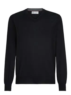 Brunello Cucinelli Cashmere-silk V-neck Sweater - Black