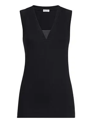 Brunello Cucinelli Brunello Cucinelli Stretch-Cotton Monili Tank Top Black
