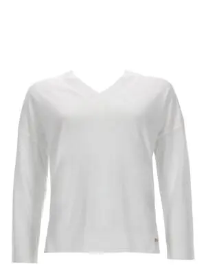 Herno Glam Knit Effect Long Sleeve V Neck Top - White