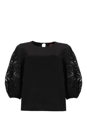 Max Mara MAX MARA Lace Sleeve T-Shirt Black