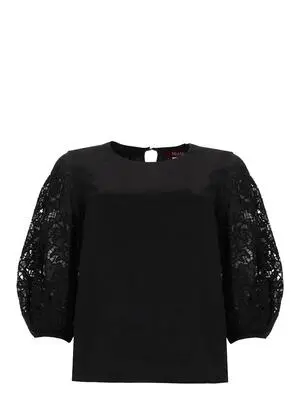 Max Mara Lace Sleeve T-shirt - Black