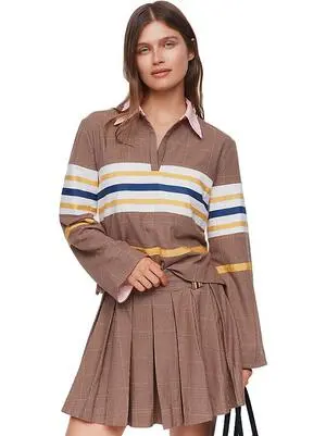 Maeve Long-sleeve Sporty Henley Top - Brown Pattern