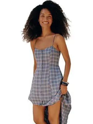 Z Supply Plaid Midi Dress - Blue Pattern