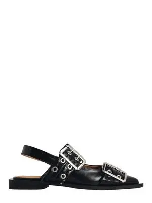 GANNI Ballet Flats With Faux Leather Buckle - Black