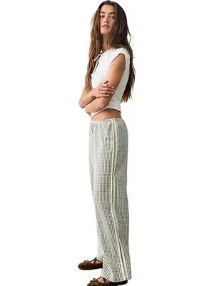 Donni. The Cotton Gingham Stripe Crop Pants - Dill