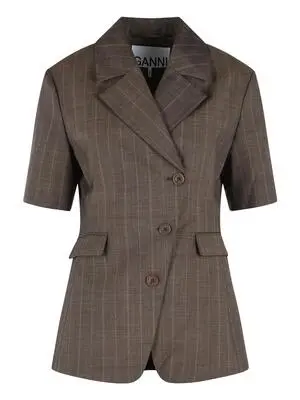 GANNI Wool Blazer - Brown