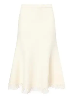 Bottega Veneta Fringed Wool-blend Midi Skirt - Chalk
