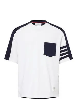 Thom Browne Contrast-panel Oversized Cotton T-shirt - White