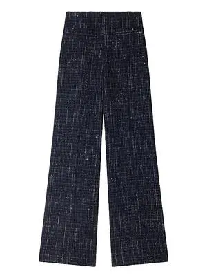 Sandro High-rise Wide-leg Tweed Trousers - Blue