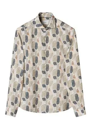 Eton Geometric-print Casual-fit Linen Shirt - Mid Green