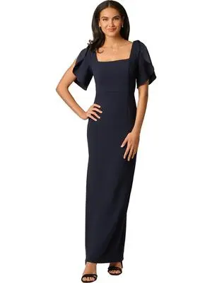ADRIANNA PAPELL Split Sleeve Square Neck Column Gown In Midnight