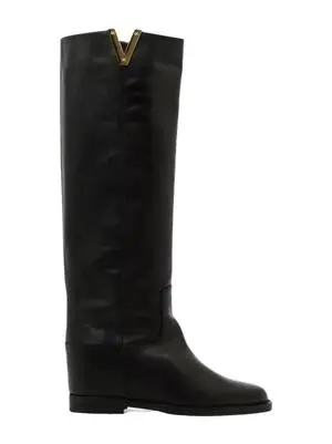VIA ROMA 15 Via Roma 15 V-Logo Knee-High Leather Boots Black