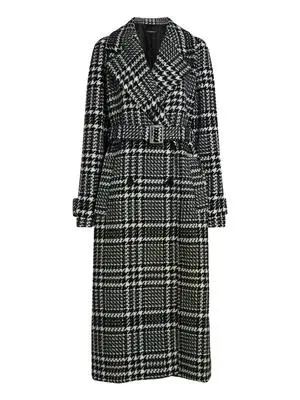 KARL LAGERFELD Houndstooth Long Wool-Blend Coat