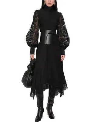 ERMANNO FIRENZE Lace-panelled Asymmetric Dress - Black