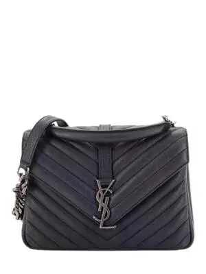 Saint Laurent Classic Monogram College Bag Matelasse Chevron Leather Medium Crossbody Bag - Grey