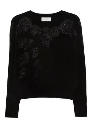 ERMANNO FIRENZE Lace-panel Sequin-embellished Sweater - Black