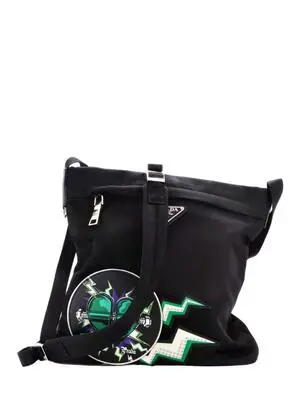 Prada Frankenstein Messenger Bag Printed Tessuto Crossbody Bag - Black