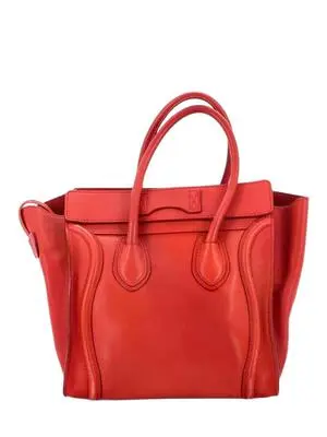 Celine Luggage Bag Smooth Leather Micro Tote Bag - Red