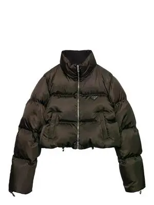 Prada Cropped Re-nylon Down Jacket - Brown
