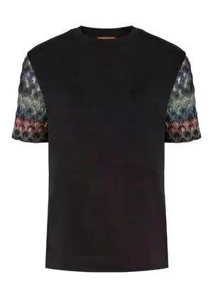 Missoni Cotton Crewneck T-shirt With Chevron Details - Black