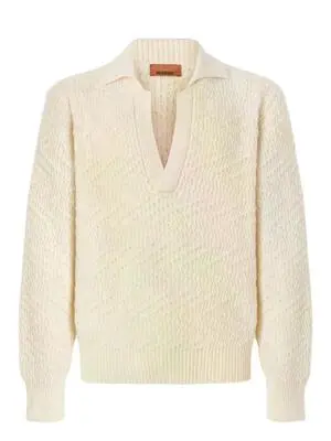 Missoni Long-sleeve Wool And Viscose Zig Zag Polo Shirt - Neutrals