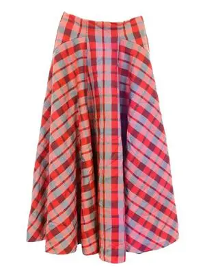 Dior Checked Wool Midi Skirt - Red