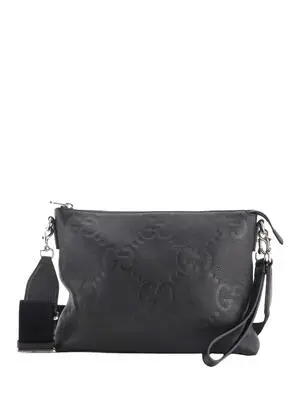 Gucci Jumbo Gg Embossed Leather Medium Messenger Bag Clutch - Black